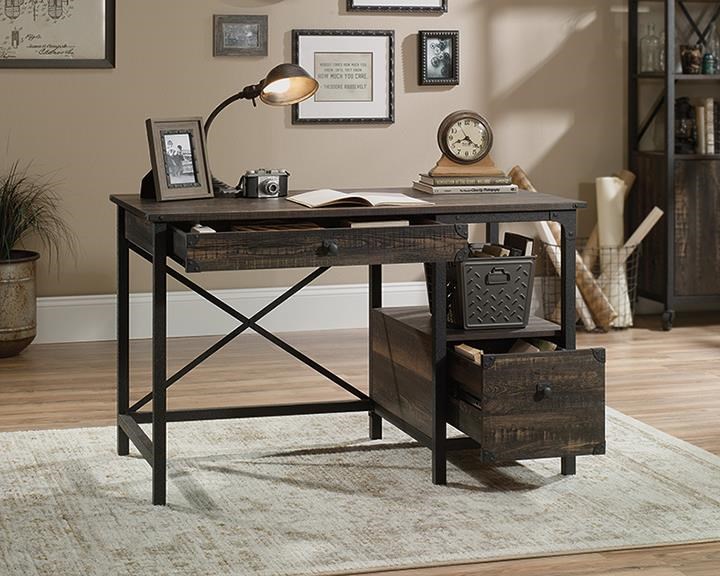 Sauder steel river l shaped writing desk in carbon oak and black store